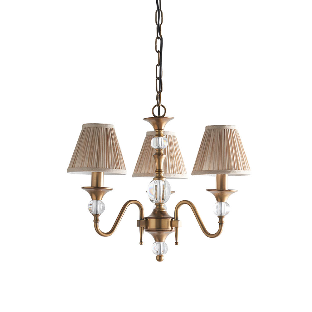 Polina antique brass 3lt pendant & beige shades